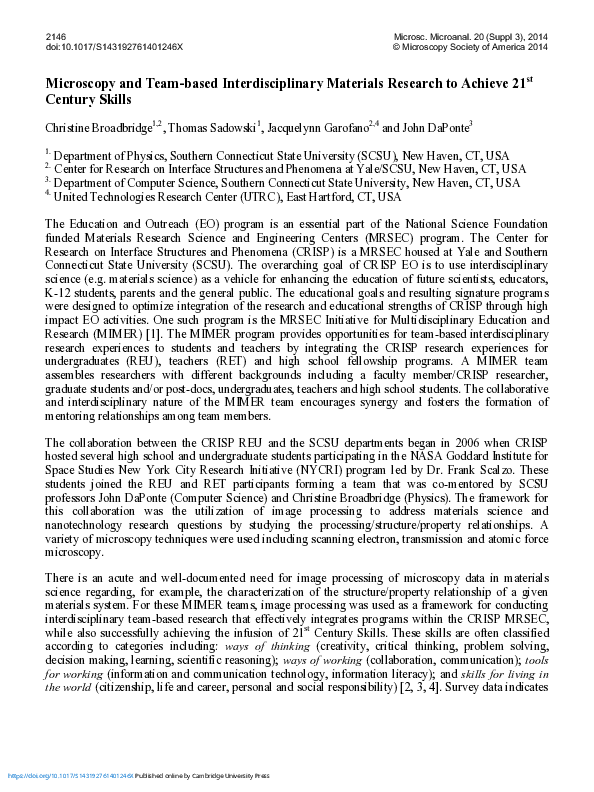 (PDF) Microscopy and Team-based Interdisciplinary Materials Research to ...