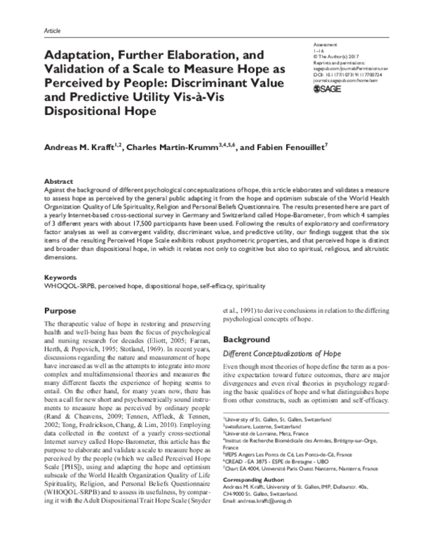 (PDF) Adaptation, Further Elaboration, and Validation of a Scale to ...