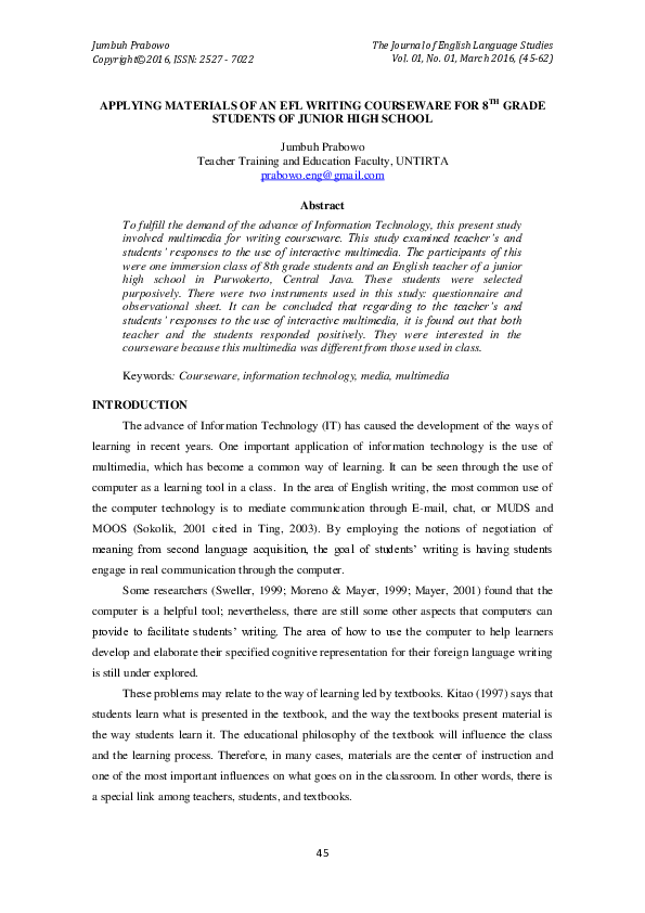 (PDF) Applying Materials of an Efl Writing Courseware for 8TH Grade ...