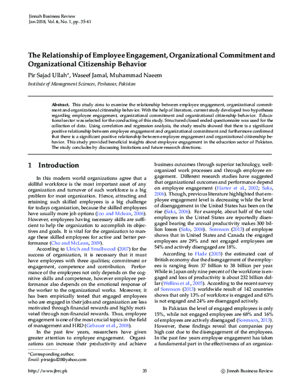 (PDF) The Relationship of Employee Engagement, Organizational Commitment and Organizational ...