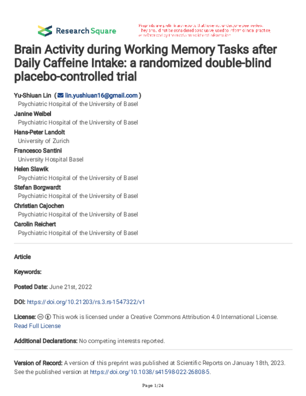 (PDF) Brain Activity during Working Memory Tasks after Daily Caffeine Intake: a randomized ...