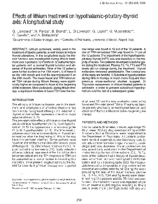 (PDF) Effects of lithium treatment on hypothalamic-pituitary-thyroid axis: A longitudinal study ...