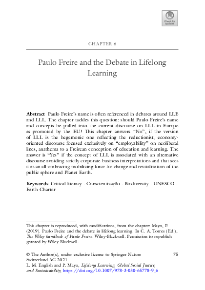 (PDF) Paulo Freire and the Debate in Lifelong Learning