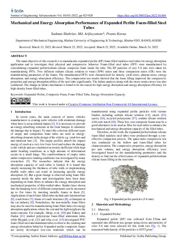 (PDF) Mechanical and Energy Absorption Performance of Expanded Perlite ...