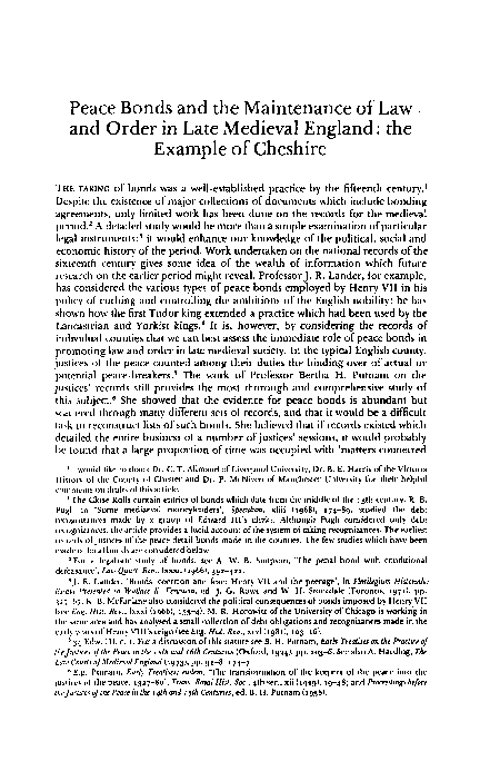 (PDF) Peace Bonds and the Maintenance of Law and Order in Late Medieval ...
