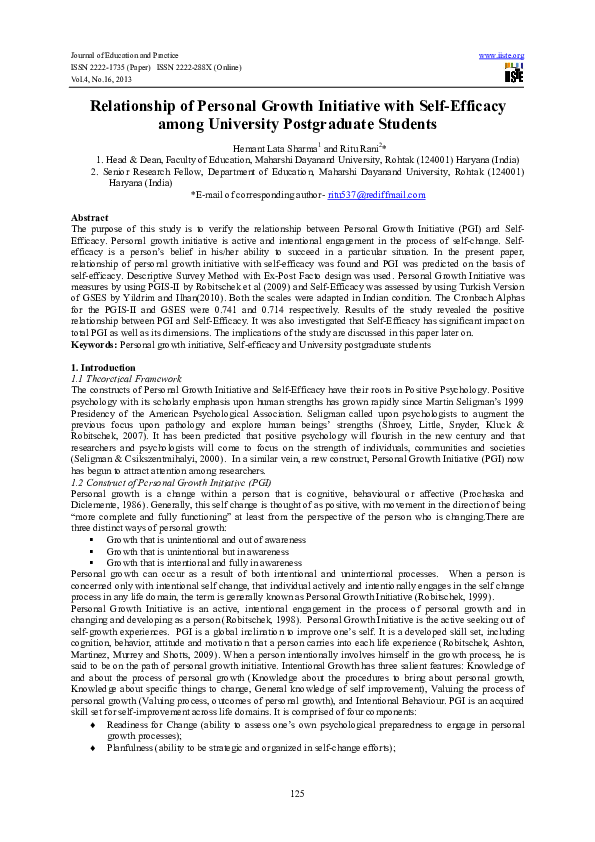 (PDF) Relationship of Personal Growth Initiative with Self-Efficacy ...