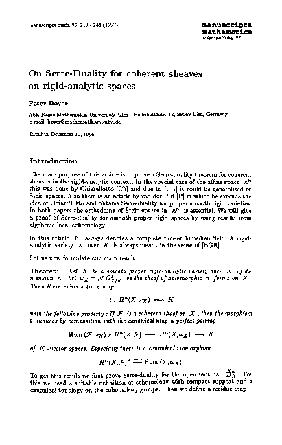 (PDF) On serre-duality for coherent sheaves on rigid-analytic spaces