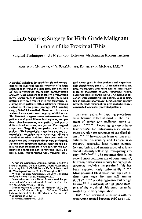 (PDF) Limb-sparing surgery for high-grade malignant tumors of the ...