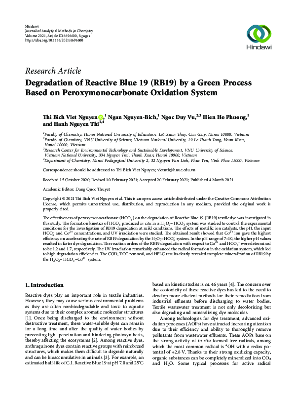 (PDF) Degradation of Reactive Blue 19 (RB19) by a Green Process Based ...