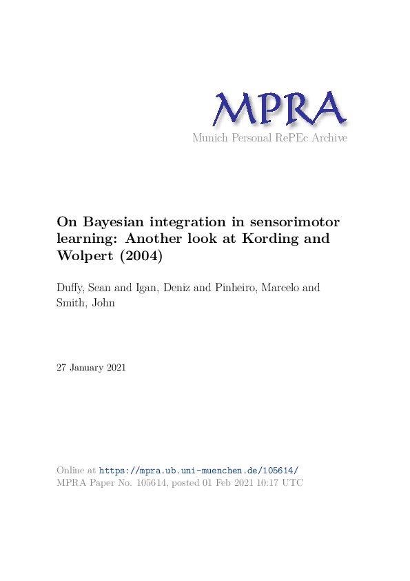 (PDF) On Bayesian integration in sensorimotor learning: Another look at Kording and Wolpert (2004)