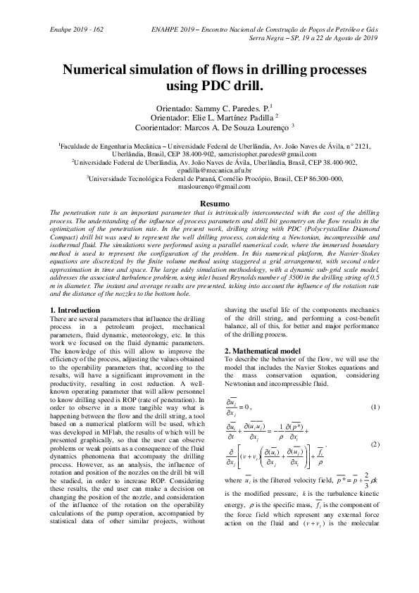 (PDF) Numerical simulation of flows in drilling processes using PDC drill