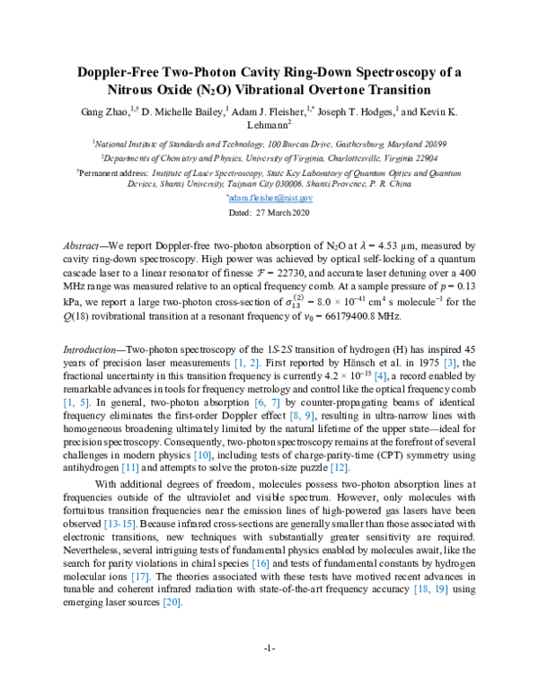 (PDF) Doppler-free two-photon cavity ring-down spectroscopy of a nitrous oxide ( N2O ...