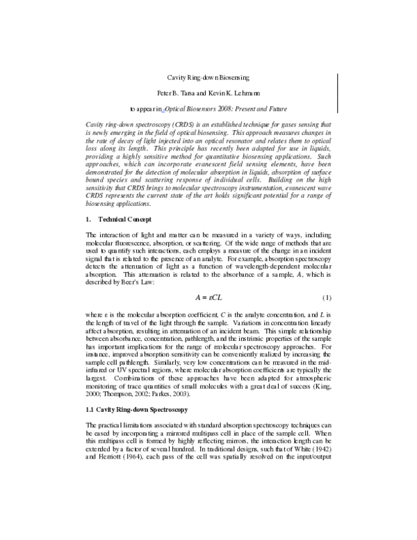 (PDF) Cavity Ring-Down Biosensing