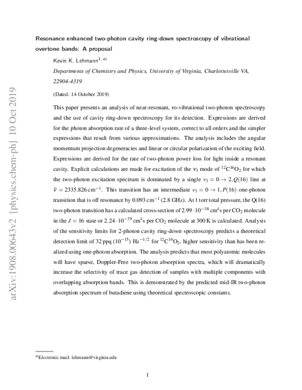(PDF) Resonance enhanced two-photon cavity ring-down spectroscopy of ...
