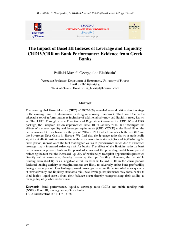 (PDF) The Impact of Basel III Indexes of Leverage and Liquidity CRDIV ...