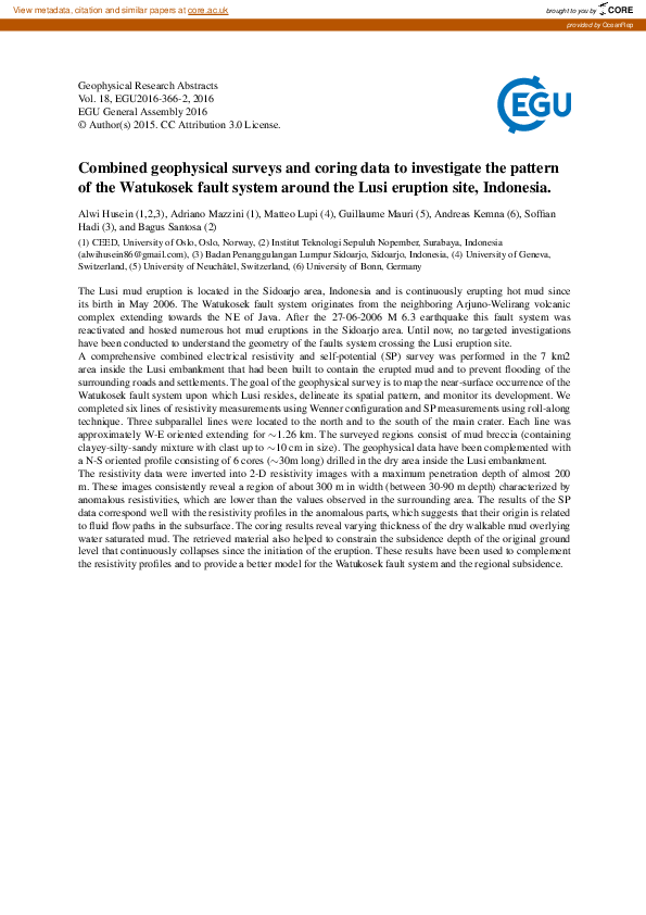 (PDF) Combined geophysical surveys and coring data to investigate the ...