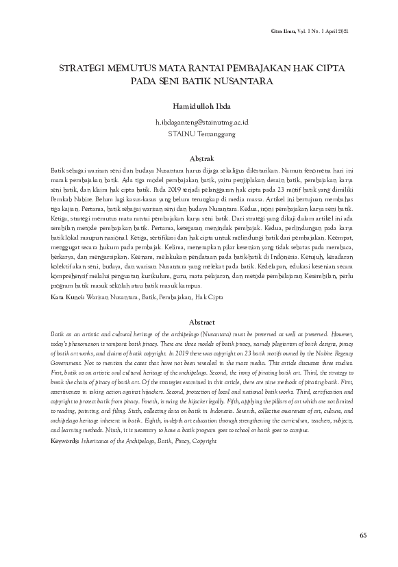 (PDF) Strategi Memutus Mata Rantai Pembajakan Hak Cipta pada Seni Batik ...