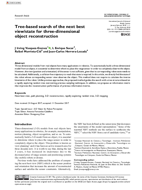 (PDF) Tree-based search of the next best view/state for three-dimensional object reconstruction