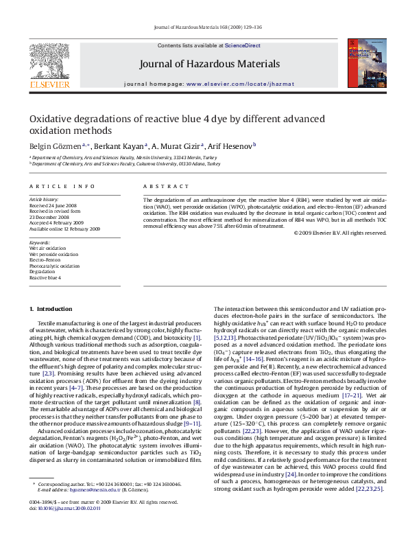 (PDF) Oxidative degradations of reactive blue 4 dye by different ...