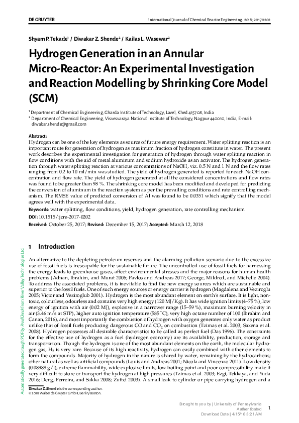 (PDF) Hydrogen Generation in an Annular Micro-Reactor: An Experimental ...