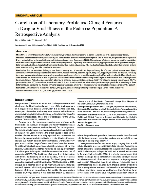 (PDF) Correlation of Laboratory Profile and Clinical Features in Dengue ...