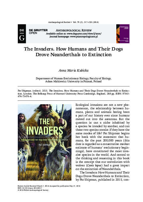 (PDF) The Invaders: How Humans and Their Dogs Drove Neanderthals to Extinction