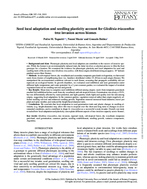 (PDF) Seed local adaptation and seedling plasticity account for ...