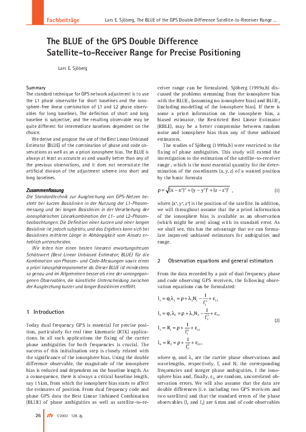 (PDF) The BLUE of the GPS Double Difference Satellite-to-Receiver Range for Precise Positioning