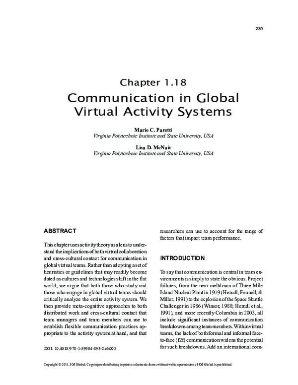 (PDF) Communication in Global Virtual Activity Systems