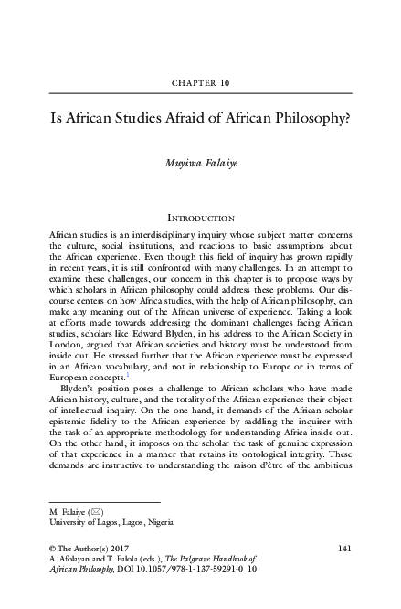 (PDF) Is African Studies Afraid of African Philosophy?