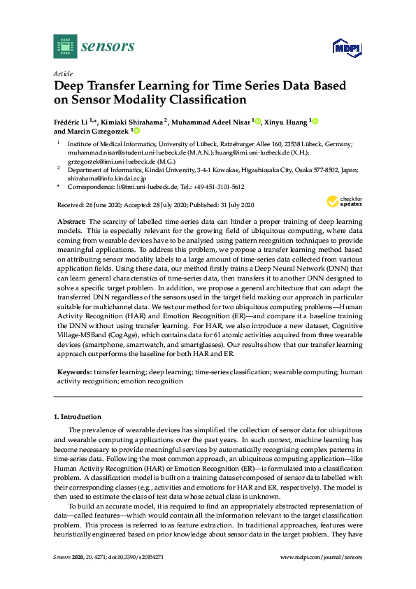 Pdf Deep Transfer Learning For Time Series Data Based On Sensor Modality Classification 5451