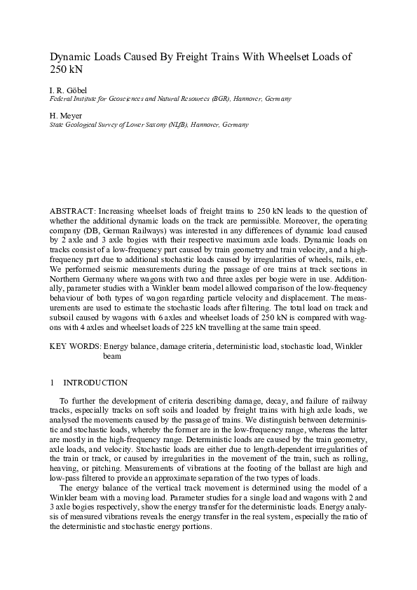 (PDF) Dynamic Loads Caused By Freight Trains With Wheelset Loads of 250 kN