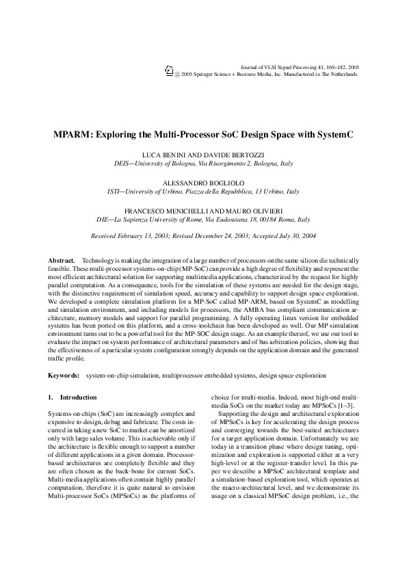 Pdf Mparm Exploring The Multi Processor Soc Design Space With Systemc