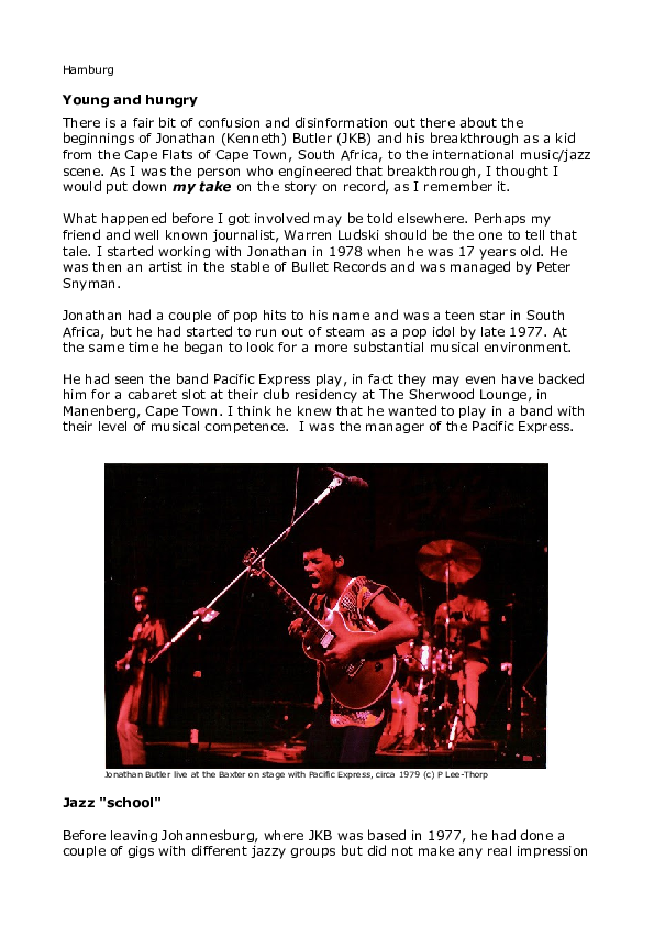 (PDF) The Early Jazz Days of Jonathan Butler
