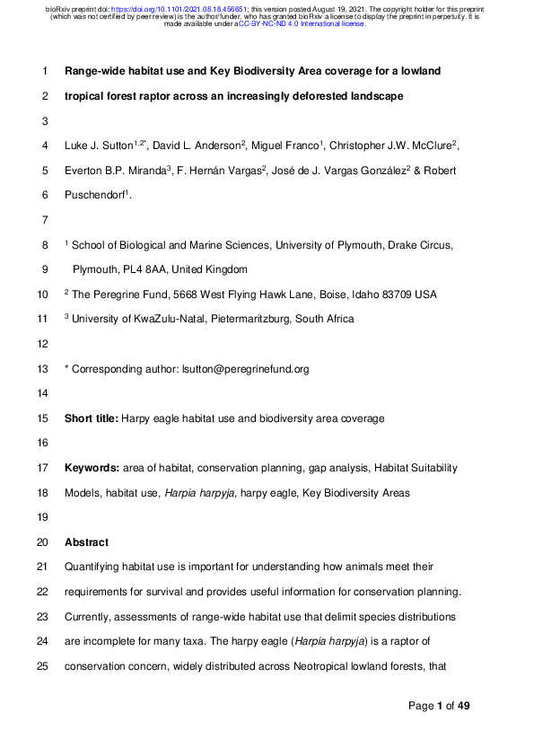 (PDF) Range-wide habitat use and Key Biodiversity Area coverage for a ...