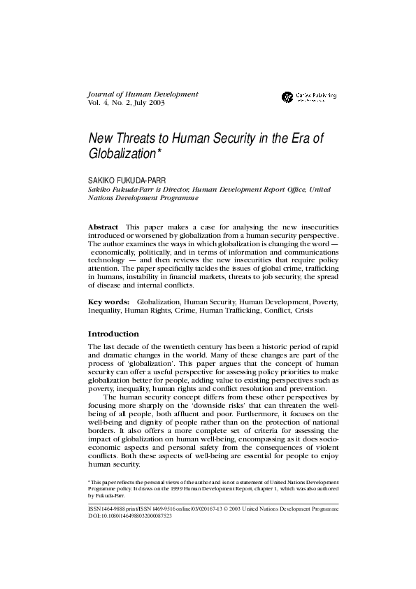 (PDF) New Threats to Human Security in the Era of Globalization