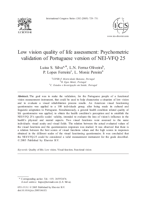 (PDF) Low vision quality of life assessment: Psychometric validation of Portuguese version of ...