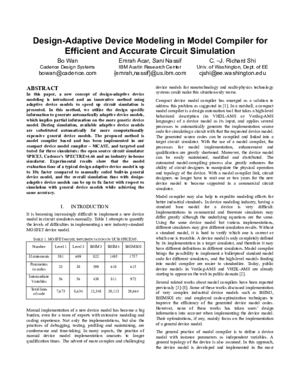 Pdf Design Adaptive Device Modeling In Model Compiler For Efficient And Accurate Circuit