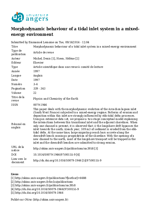 (PDF) Morphodynamic behaviour of a tidal inlet system in a mixed-energy environment | Hélène ...