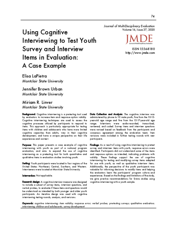 (PDF) Using Cognitive Interviewing to Test Youth Survey and Interview ...