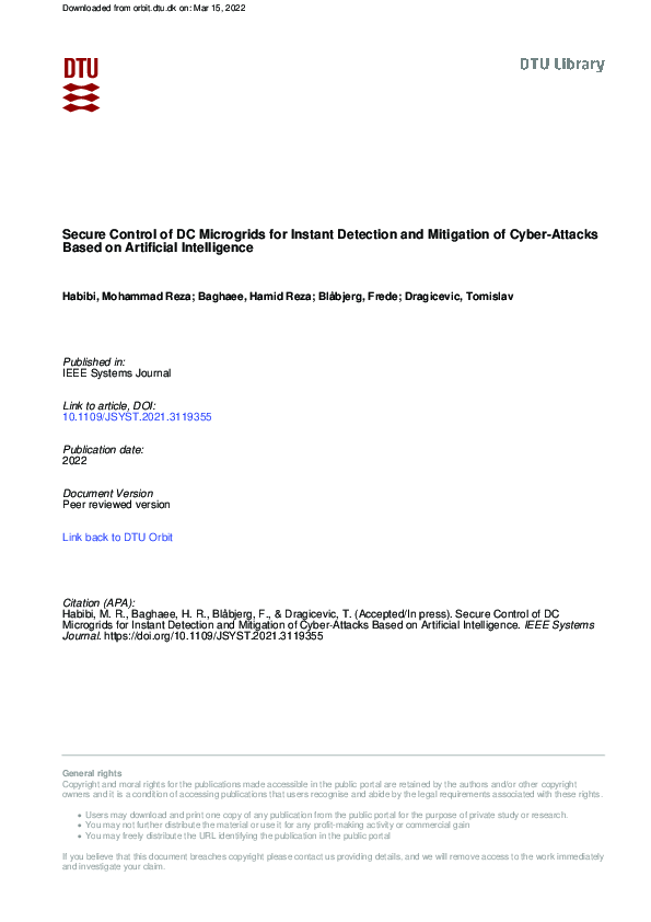 (PDF) Secure Control of DC Microgrids for Instant Detection and Mitigation of Cyber-Attacks ...