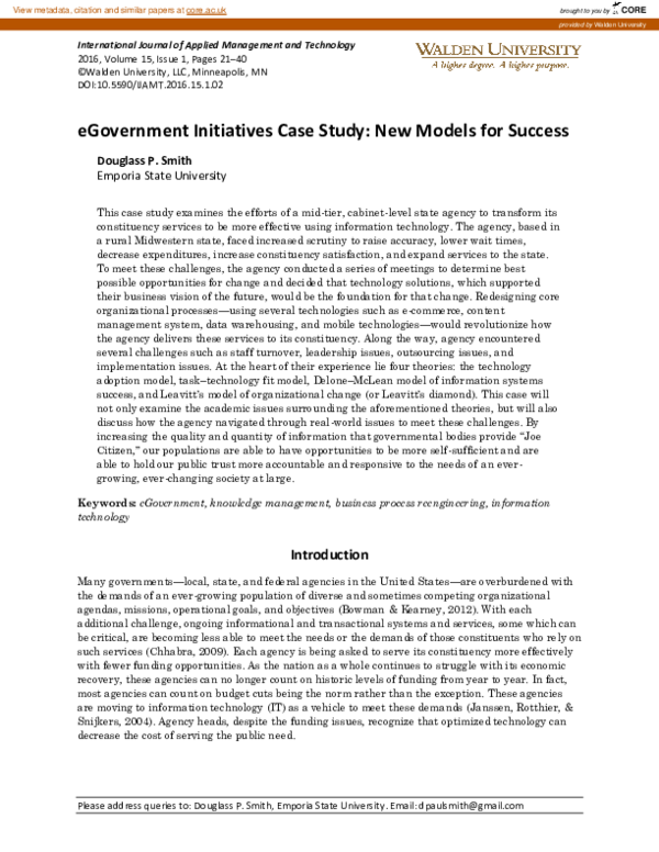 (PDF) E-Government Initiatives Case Study: New Models for Success