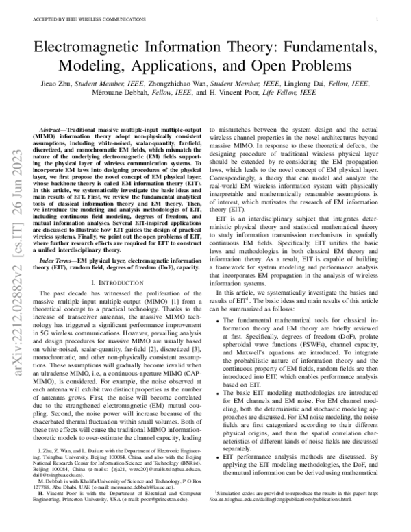 (PDF) Electromagnetic Information Theory: Fundamentals, Modeling ...