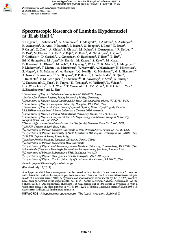 (PDF) Spectroscopic Analysis of Lambda Hypernuclei at JLab Hall C