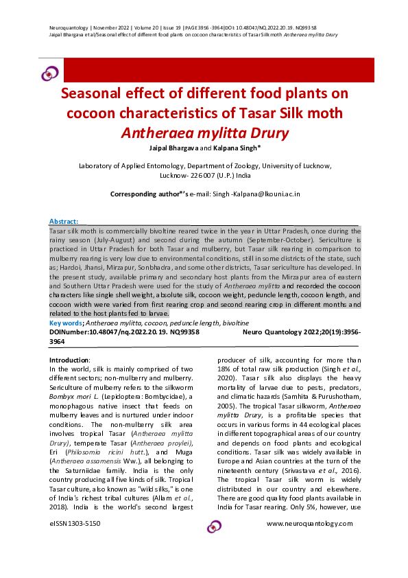 (PDF) Seasonal effect of different food plants on cocoon ...
