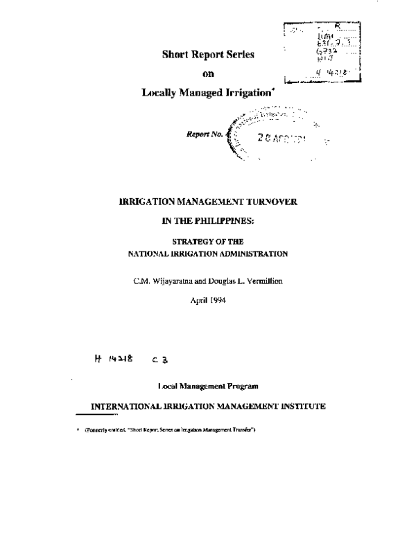 (PDF) Irrigation management turnover in the Philippines: Strategy of ...