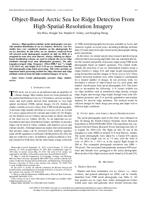 (PDF) Object-Based Arctic Sea Ice Ridge Detection From High-Spatial-Resolution Imagery