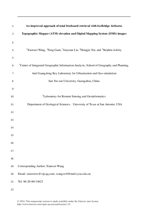 (PDF) An improved approach of total freeboard retrieval with IceBridge ...