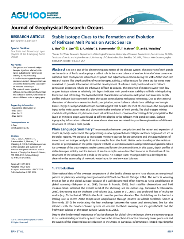 (PDF) Stable Isotope Clues to the Formation and Evolution of Refrozen ...
