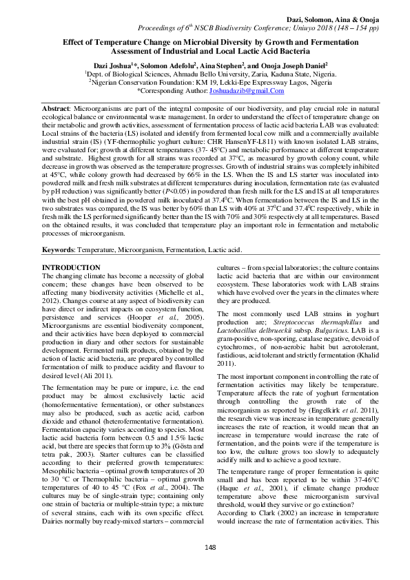 (PDF) Temperature Effects on Lactic Acid Bacteria Diversity